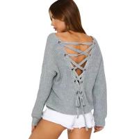 China Wholesale Price V Neck Back Lace Up Pullover Sweater For Women for sale