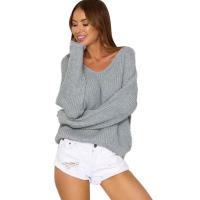China Wholesale Price V Neck Back Lace Up Pullover Sweater For Women for sale