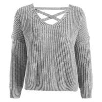 China Wholesale Price V Neck Back Lace Up Pullover Sweater For Women for sale