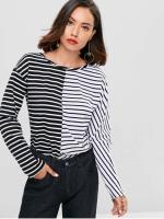 China Antumn Women Contrasting Stripes Long Sleeve T-shirt for sale