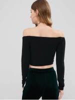 China Women Off Shoulder And Long Sleeve Drawstring Front Crop T-shirt for sale