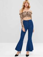 China Women Frill Leopard Off Shoulder Crop T-shirt for sale