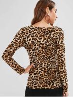 China Autumn Long Sleeve And V Neck Leopard Tee Tight T-shirt Women for sale