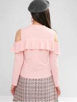 China Cheap Wholesale Ruffle Clothing Long Sleeve Cold Shoulder T Shirt Tops for sale