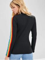 China New Fashion Rainbow Stripe Long Sleeve Cotton T Shirt for sale