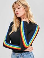 China New Fashion Rainbow Stripe Long Sleeve Cotton T Shirt for sale