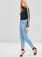 China New Fashion Rainbow Stripe Long Sleeve Cotton T Shirt for sale