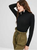 China Blank Open Back Long Sleeve Ribbed Turtleneck Crop Top for sale