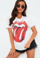 China White Rolling Stones Licked Graphic T Shirt Women Clothing for sale