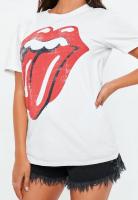 China White Rolling Stones Licked Graphic T Shirt Women Clothing for sale