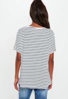 China White and Navy Striped V Neck Boyfriend Clothing T Shirt Women for sale
