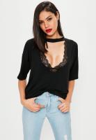 China Black Choker Neck Cut Out Clothing T Shirt Women for sale