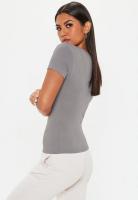 China Grey V Neck Fitted T Shirt Clothing Women for sale