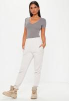 China Grey V Neck Fitted T Shirt Clothing Women for sale