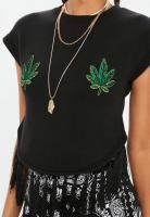 China Tall Black Leaf Placement Clothing T Shirt Women for sale