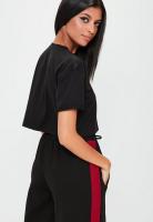 China Petite Clothing Black Roll Sleeve T Shirt Women for sale