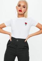 China White Rose Embroidered Crop T Shirt Clothing Women for sale