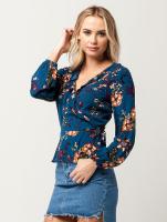 China Latest Long Sleeve New Design Floral Printed Tops for sale