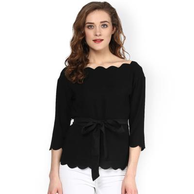 China Women Fashionable Black Scalloped Top for sale