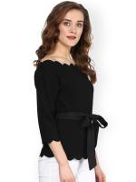 China Women Fashionable Black Scalloped Top for sale