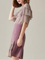 China Ladies Short Sleeve Plaid Blouse With Ruffle for sale