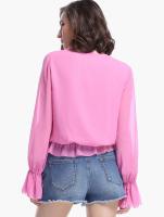 China Women Fashionable Long Sleeve Pink Blouse With Ruffles for sale