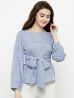 China Women White & Blue Striped Blouse for sale