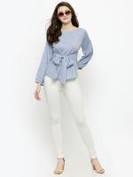 China Women White & Blue Striped Blouse for sale