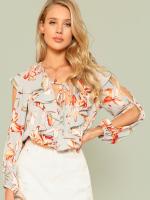 China Fashion Floral Print Summer Women Blouse With Ruffle for sale