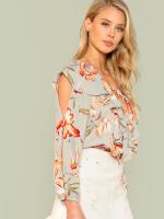 China Fashion Floral Print Summer Women Blouse With Ruffle for sale