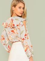 China Fashion Floral Print Summer Women Blouse With Ruffle for sale