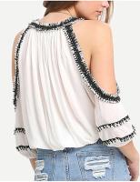 China Stylish Chiffon Women Blouse With Cold Shoulder for sale