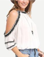 China Stylish Chiffon Women Blouse With Cold Shoulder for sale