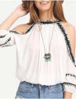 China Stylish Chiffon Women Blouse With Cold Shoulder for sale