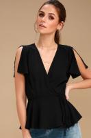 China Modesty V Neck Fashion Black Women Top With Plunging Neckline for sale