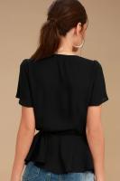 China Modesty V Neck Fashion Black Women Top With Plunging Neckline for sale