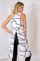 China Back split printed cross over top ladies latest long tops for sale