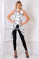 China Back split printed cross over top ladies latest long tops for sale