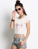 China tops for women 2016 Women Round Neck Embroidery Tassel Blouse Crop Tops for sale