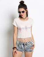 China tops for women 2016 Women Round Neck Embroidery Tassel Blouse Crop Tops for sale