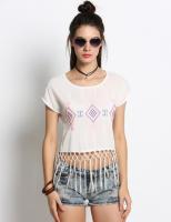 China tops for women 2016 Women Round Neck Embroidery Tassel Blouse Crop Tops for sale