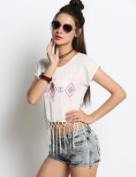 China tops for women 2016 Women Round Neck Embroidery Tassel Blouse Crop Tops for sale