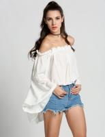 China Neck Designs For Ladies Tops Fashion Women Off Shoulder Solid Blouse Tops for sale