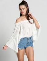 China Neck Designs For Ladies Tops Fashion Women Off Shoulder Solid Blouse Tops for sale