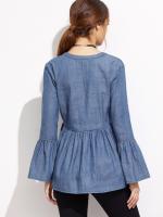 China Ladies tops deep v-neckline cap sleeves denim shirt for women for sale