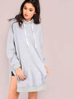 China New Designs Slit Hooded Pocket Front Dropped Shoulders Sweatshirt for Women for sale