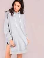 China New Designs Slit Hooded Pocket Front Dropped Shoulders Sweatshirt for Women for sale
