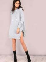 China New Designs Slit Hooded Pocket Front Dropped Shoulders Sweatshirt for Women for sale