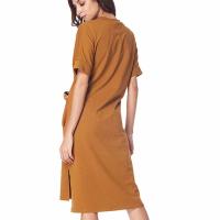 China Simple Solid Casual Loose Pocket T Shirt Loose Dress With Belt for sale