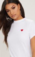 China Women Classic Version White Heart Embroidered T Shirt Dress With O Neck for sale